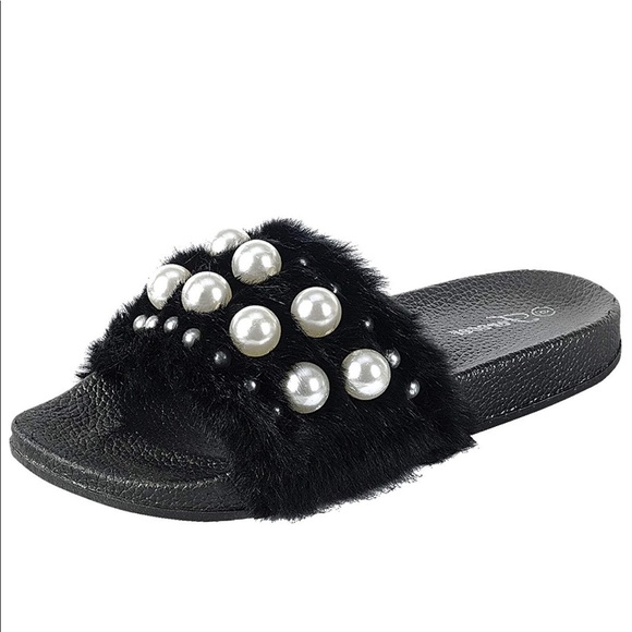 Forever 21 | Shoes | Womens Open Toe Faux Pearl Embellished Slides ...